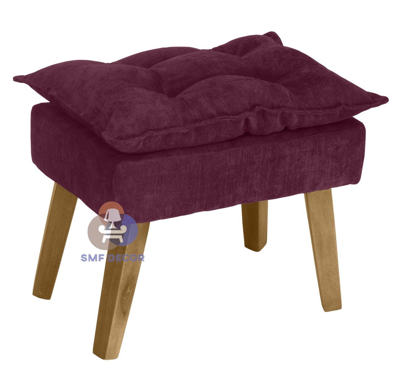 Poltrona/Cadeira Decorativa E Puff Glamour Com Pés Quadrado - Vinho ...