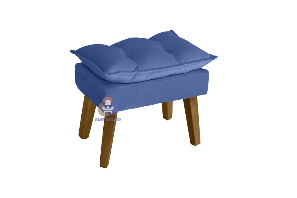Poltrona/Cadeira Decorativa E Puff Glamour Com Pés Quadrado - Azul ...